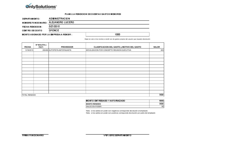 Plantilla Rendicion Gastos | PDF