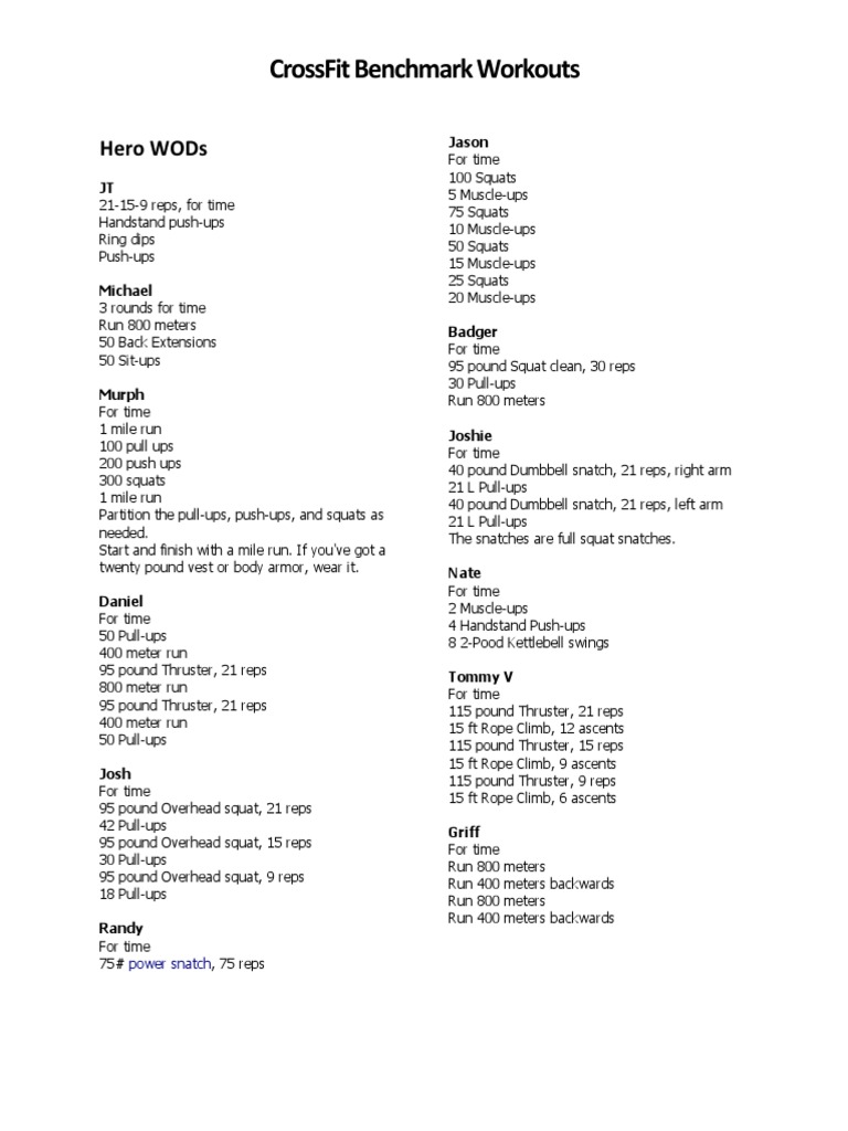 CrossFit Benchmark Workouts Heroes PDF | PDF | Weight Training | Sports