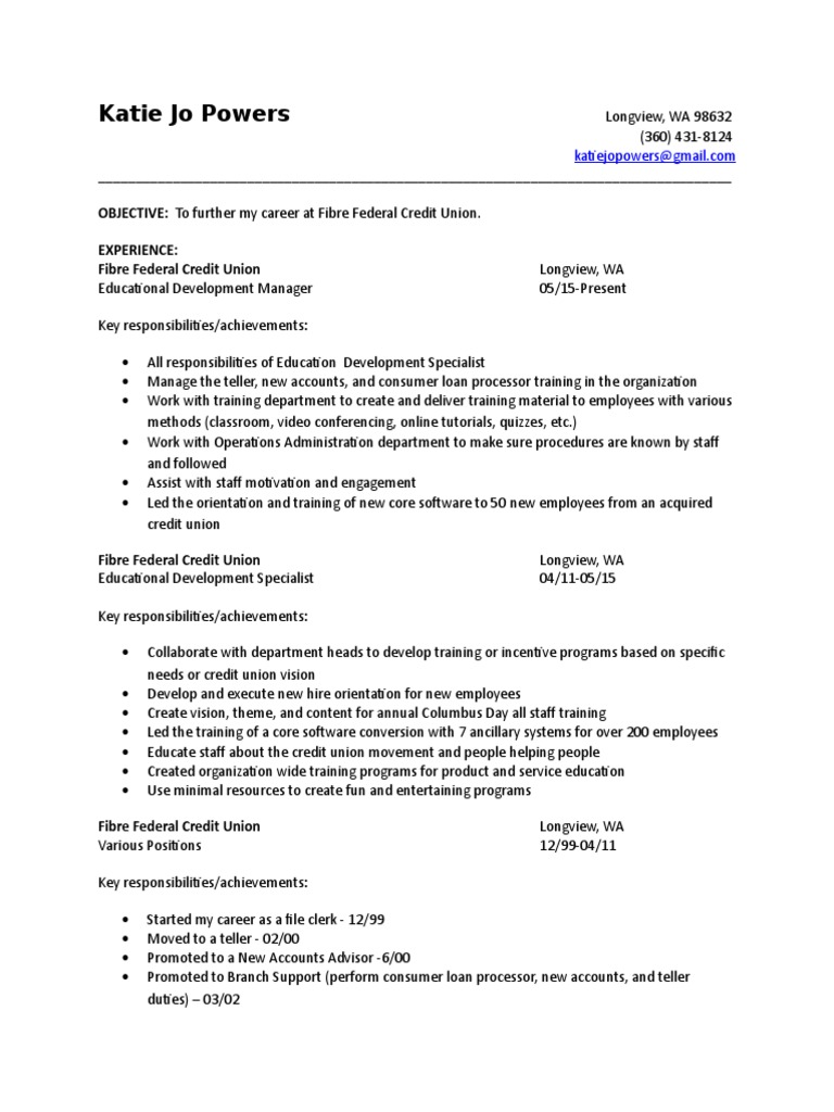 Katie Jo Powers Resume | PDF | Credit (Finance) | Employment