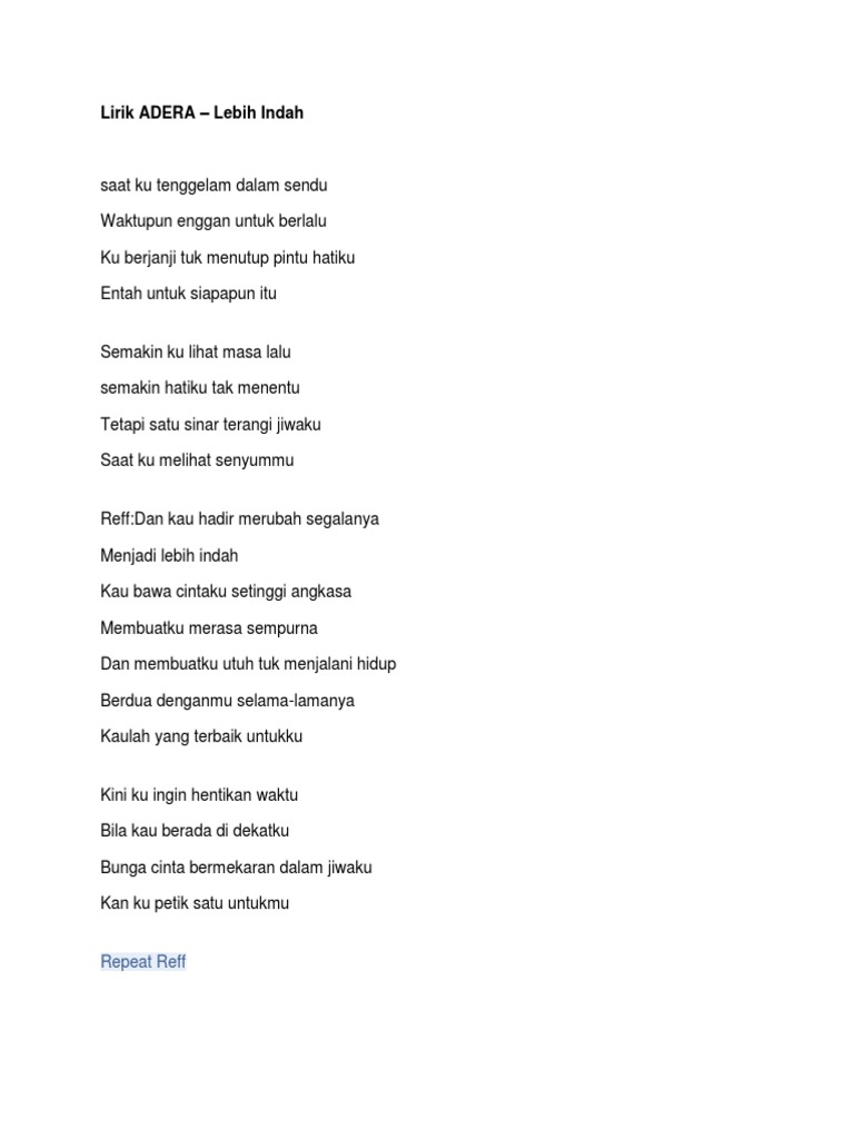 Lirik ADERA - Lebih Indah | PDF