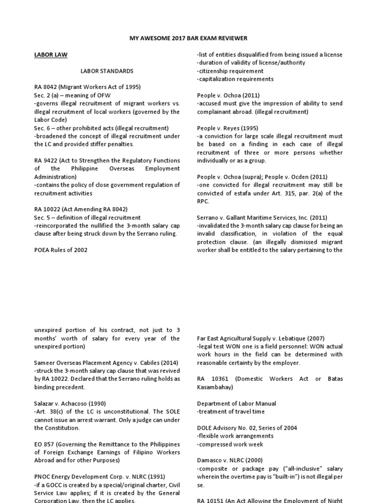 2017 Bar Exam Reviewer | PDF | Employment | Salary