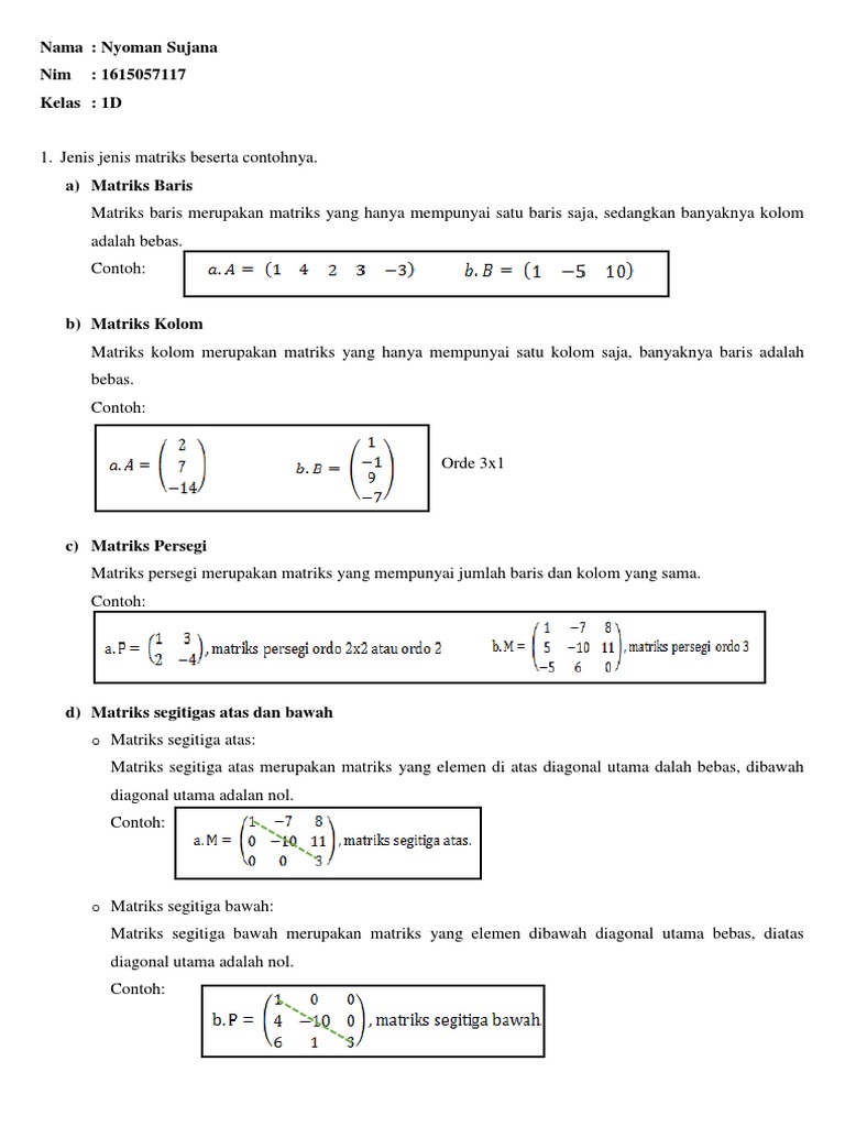 Jenis Matriks dan Contohnya | PDF