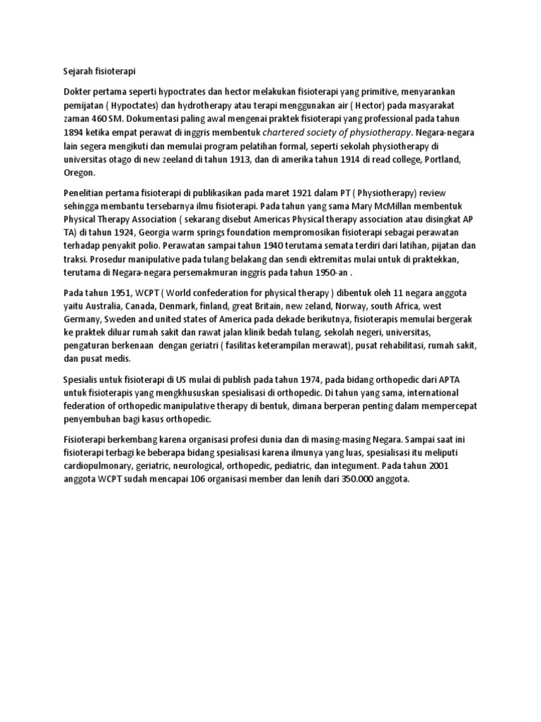 Sejarah Fisioterapi | PDF