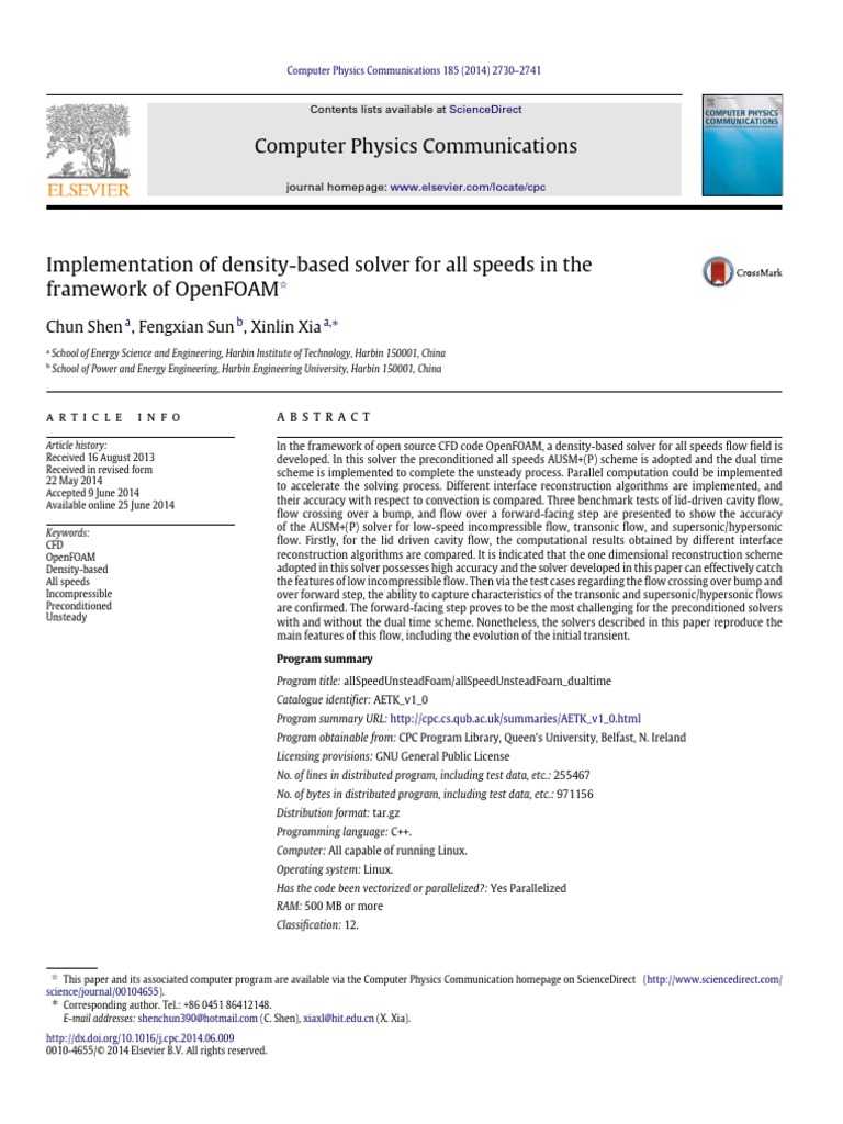 Implementation Of Density Based Solver For All Speeds In The In Openfoam Pdf Computational