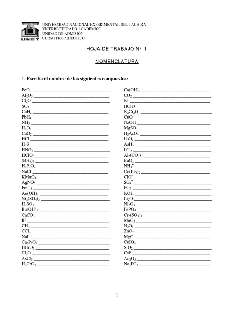 Hoja de Trab 1-2 Quimica PDF | PDF | Moléculas | Química Inorgánica