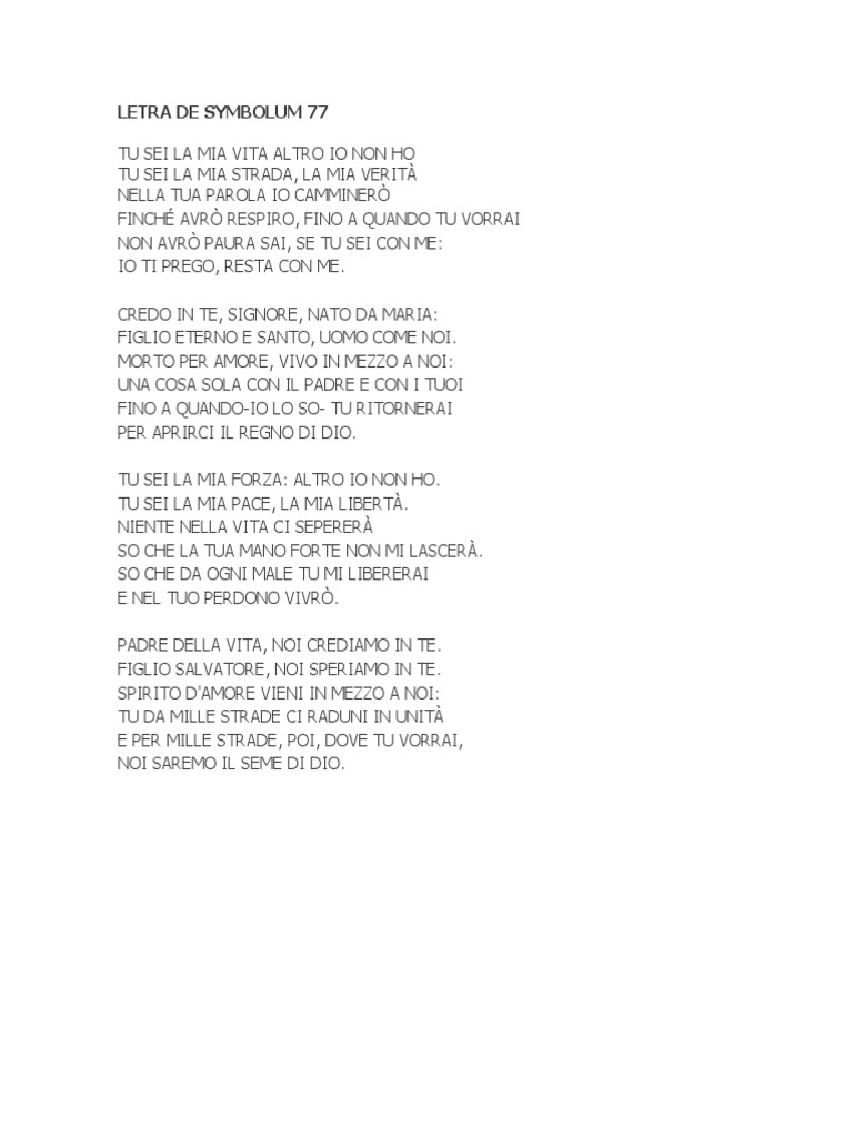 Letra de Symbolum 77 | PDF