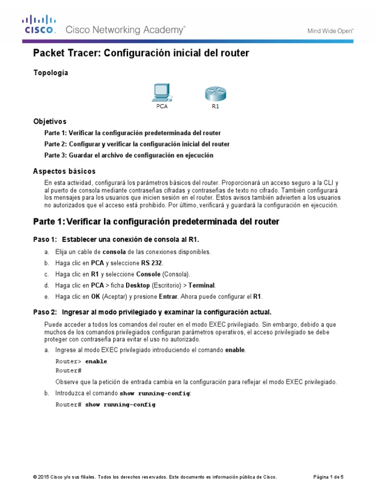 6.4.1.3 Packet Tracer - Configure Initial Router Settings | PDF | Archivo de computadora ...