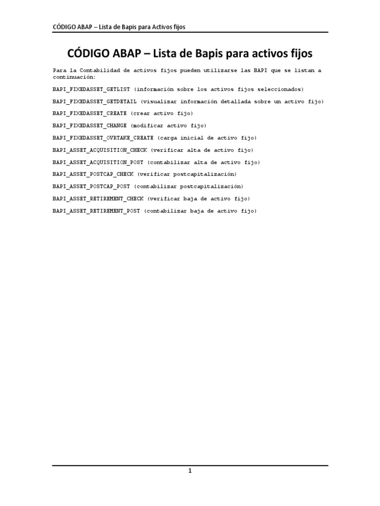 BAPIs ABAP para Gestión de Activos Fijos | PDF | Negocios | Finanzas y ...