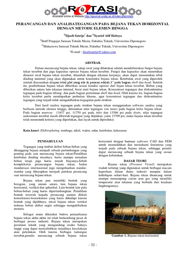 Perancangan Dan Analisategangan Pada Bejana Tekan Horizontal Dengan Metode Elemen Hingga PDF | PDF