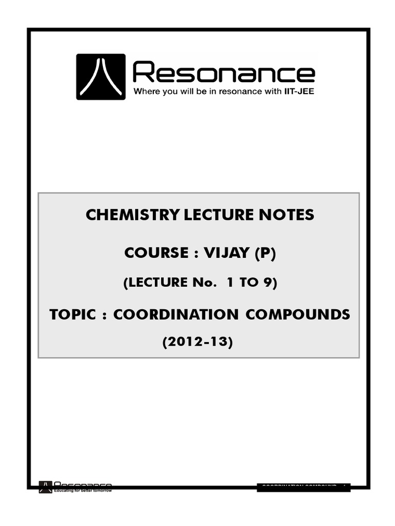 Resonance Booklet of Coordination Compounds | PDF | Coordination ...