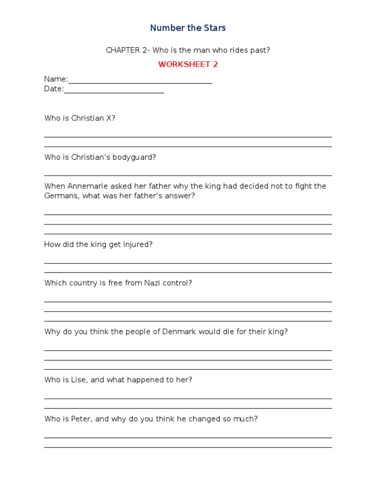Number The Stars: Worksheet 2 | PDF
