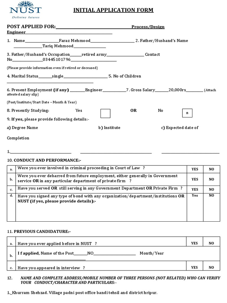 Initial Application Form | PDF | Common Law | Virtue