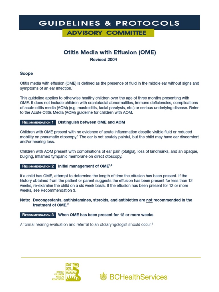 Otitis Media With Effusion (OME) : Revised 2004 | PDF | Immunology ...