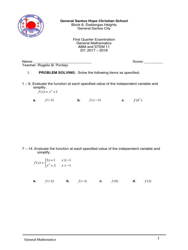 General Mathematics Midterm ABM STEM | Download Free PDF | Function ...