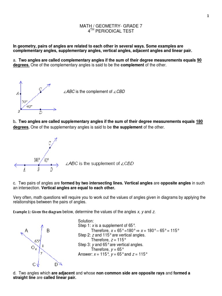 Geometry-Grade 7 Reviewer | PDF | Angle | Line (Geometry)