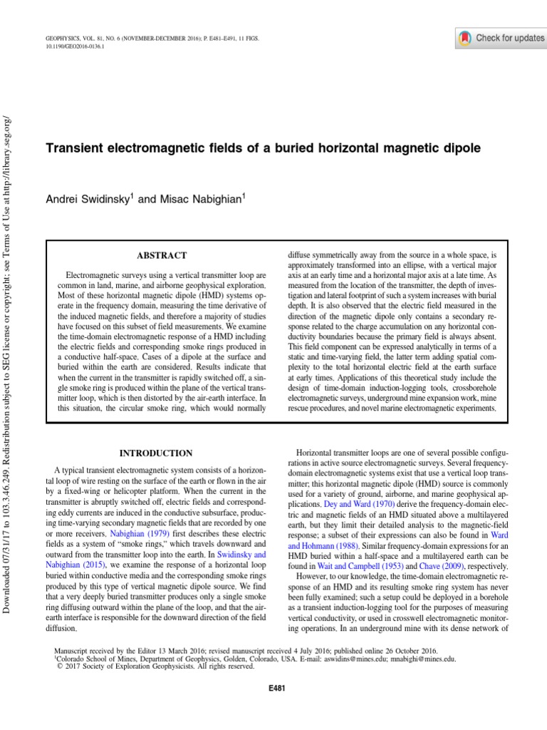 Transient Electromagnetic Fields of A Buried Horizontal Magnetic Dipole ...
