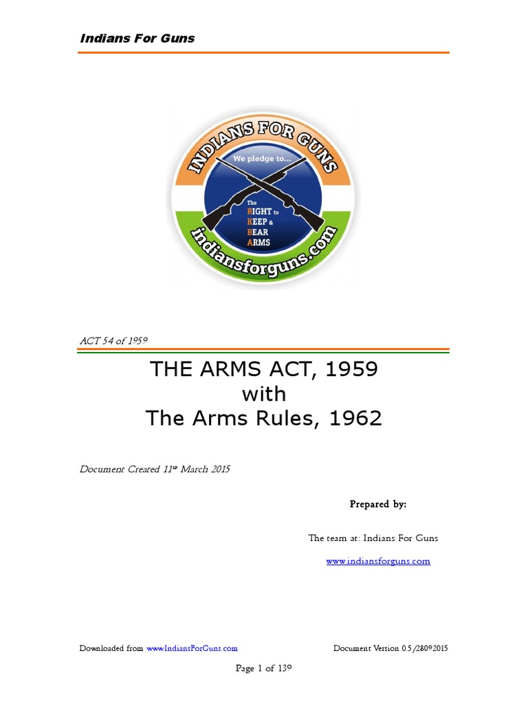 Arms Act 1959 Arms Rules 1962 28-09-2015 | PDF | British Raj | Caliber