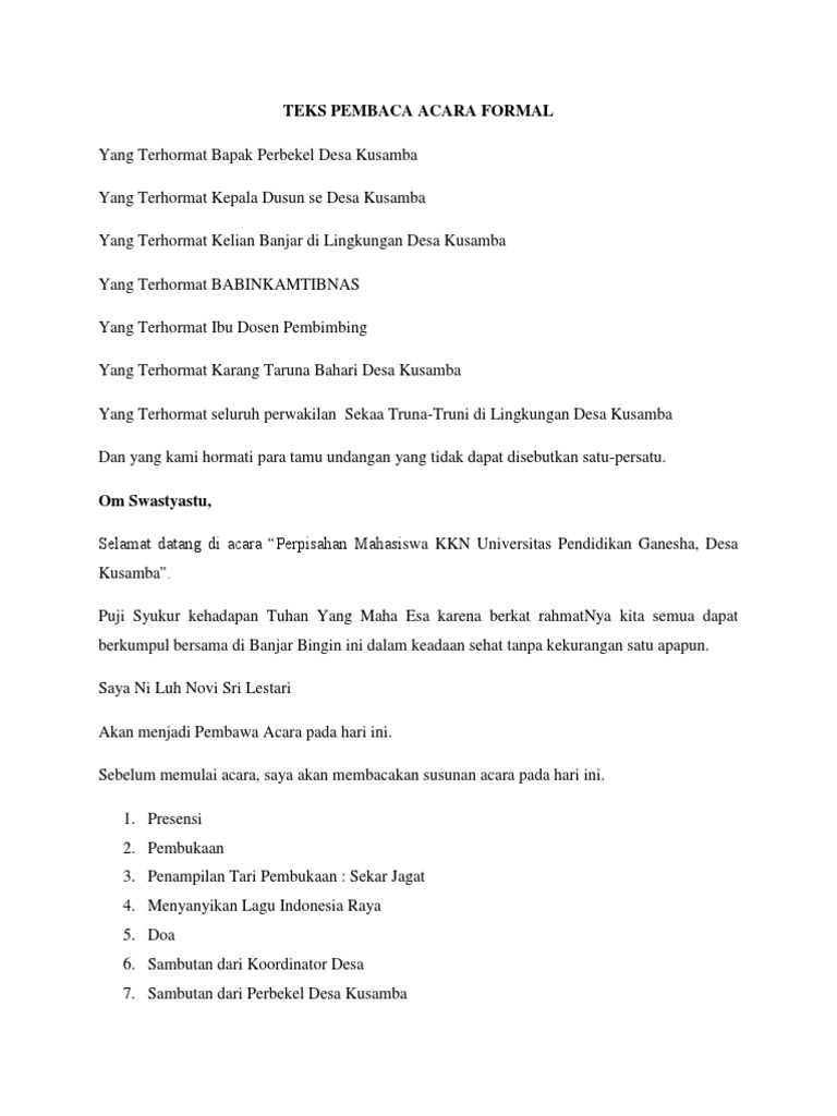 Teks Pembaca Acara Formal | PDF