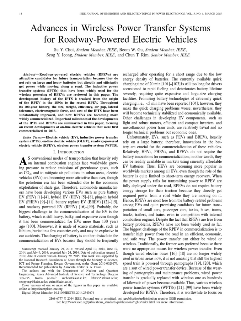 Advances in Wireless Power Transfer Systems For Roadway-Powered ...