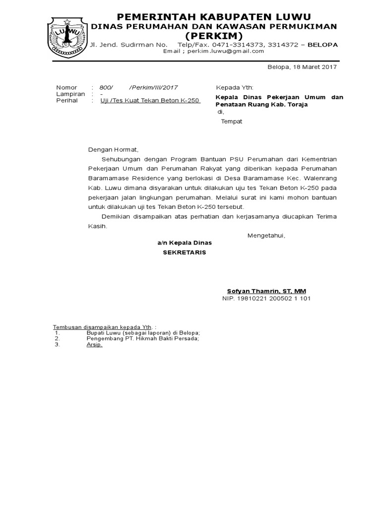 Surat Permohonan Uji Tes Tekan Beton | PDF