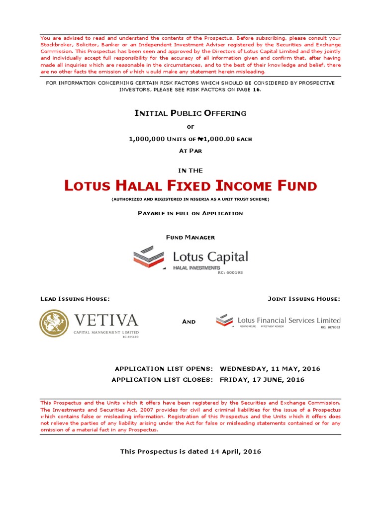 Lotus Halal FIF - Prospectus | PDF | Investment Fund | Investor