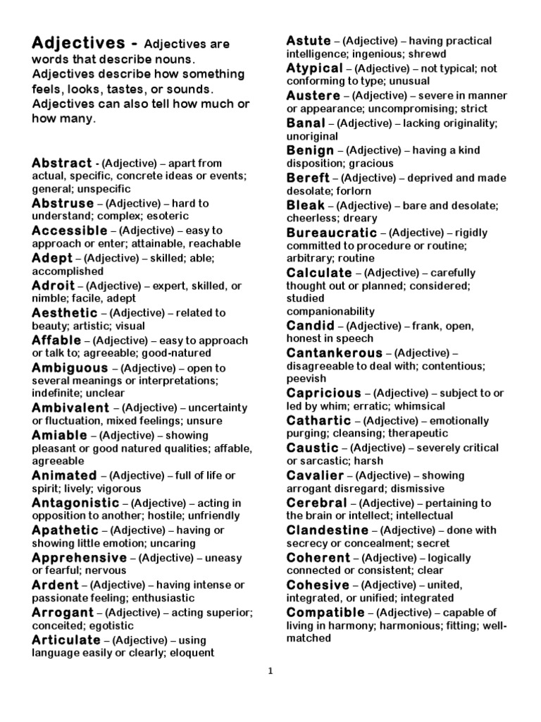 SAT Vocabulary Words Adjectives PDF | PDF | Adjective | Onomastics