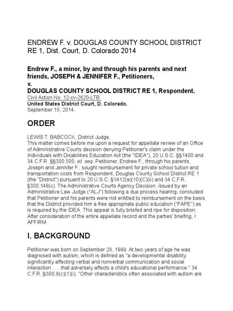 Endrew F. v. Douglas County School Case | PDF | Individualized ...