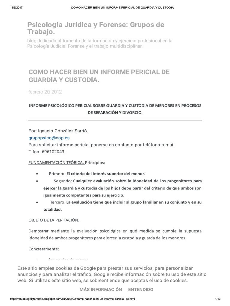 Como Hacer Bien Un Informe Pericial de Guardia y Custodia. | PDF