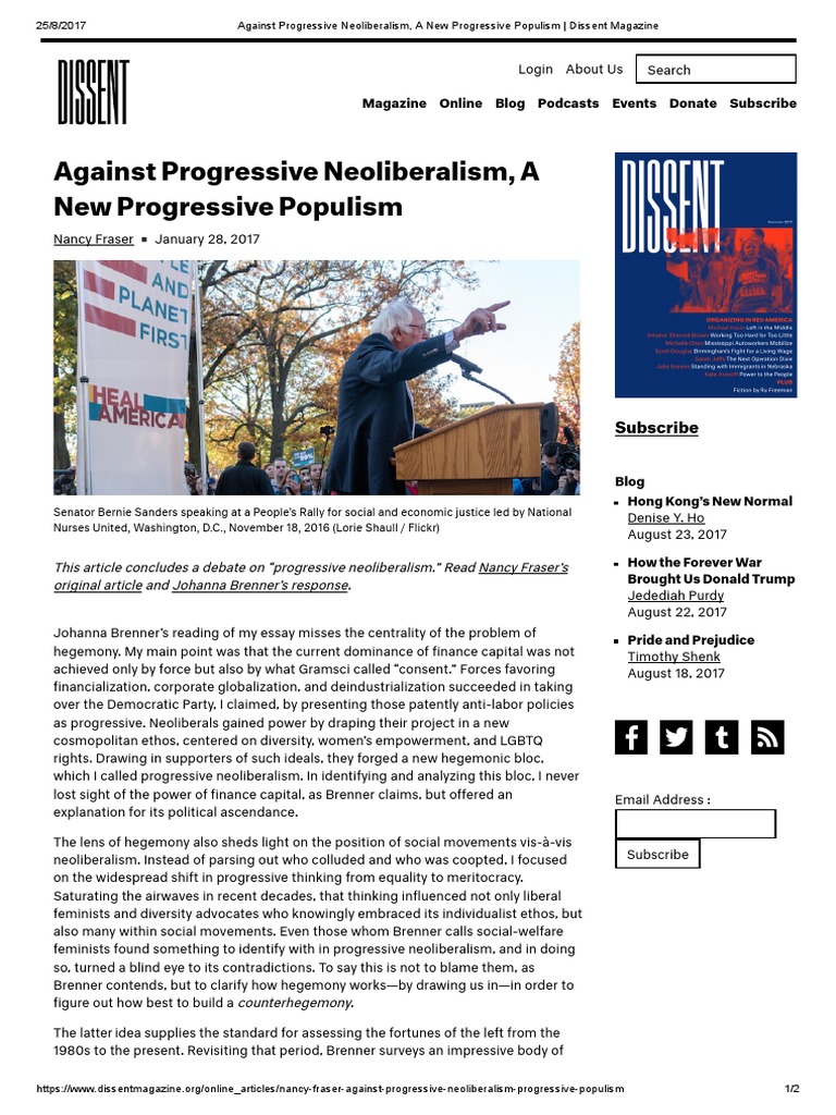 Nancy Fraser - Progressive Populism | PDF | Populism | Progressivism
