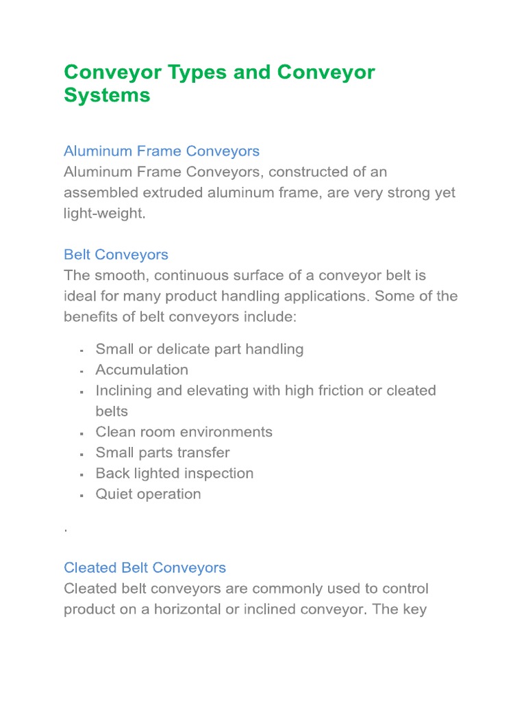 Conveyor Types and Conveyor System PDF | PDF