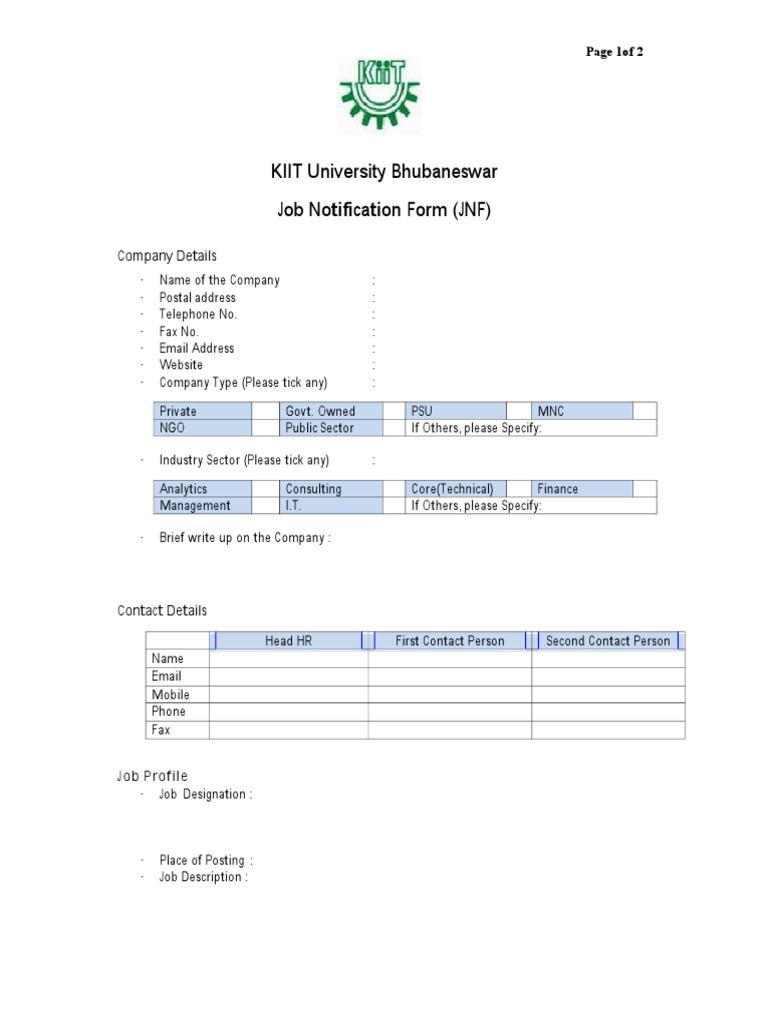 Job Notification Form | PDF | Communication | Labour
