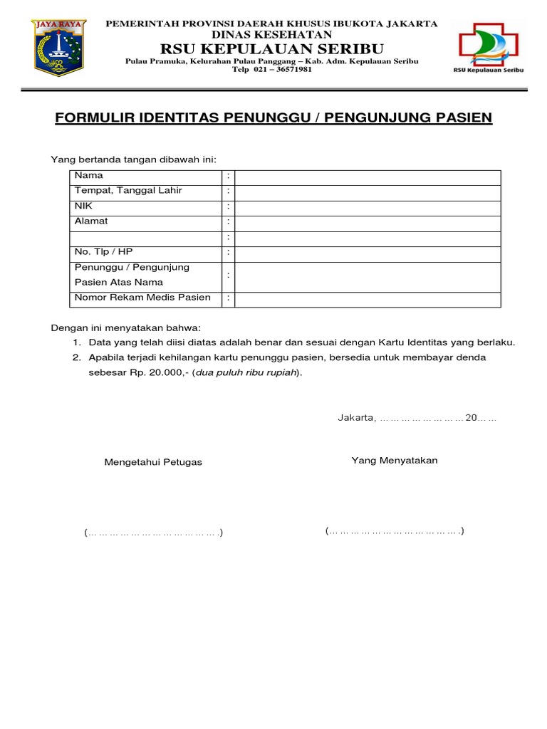 Formulir Identitas Penunggu Pasien | PDF