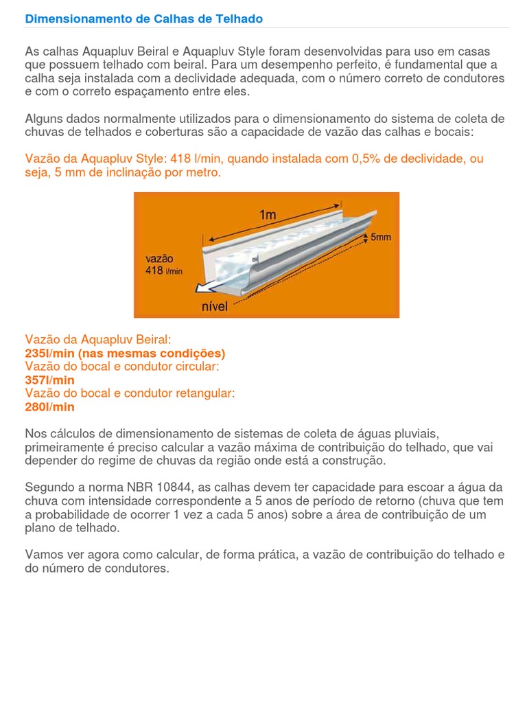 Dimensionamento de Calhas para Telhados | PDF | Chuva | Teto