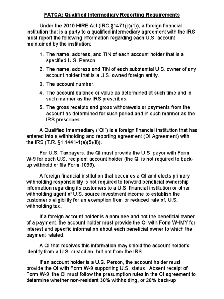 FATCA - Qualified Intermediary Reporting Requirements