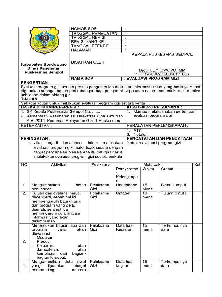 SOP GIZI Evaluasi Program Gizi | PDF