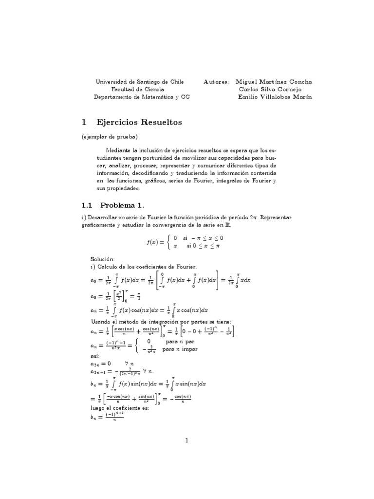 Ejercicios Resueltos USACH PDF | PDF | Transformada de Fourier | Integral