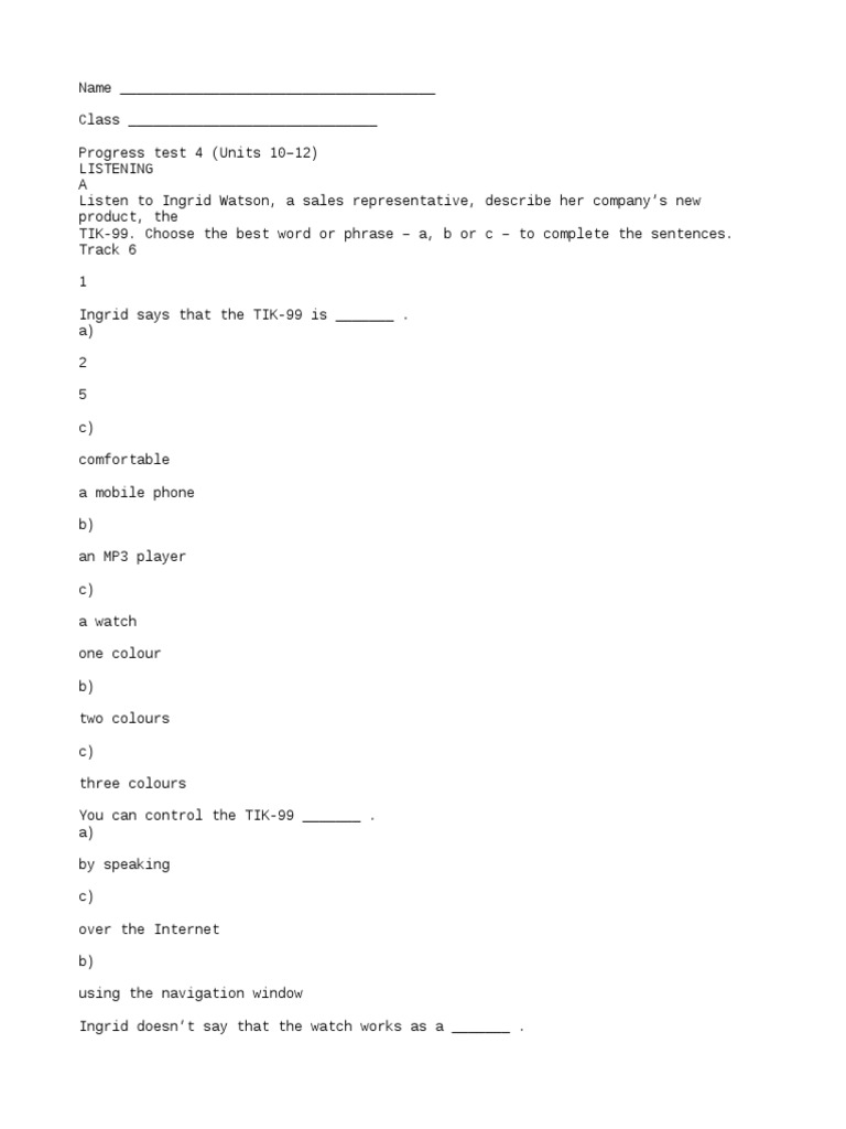 Progress Test 4 Market Leader Pre Intermediate | PDF | Starbucks ...
