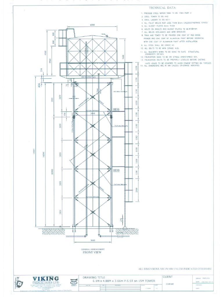 15m High 109m3 Elevated Water Tower Design (Viking, 2010) PDF | PDF ...