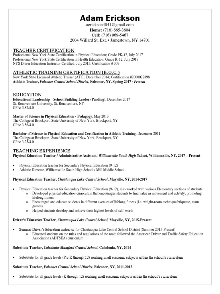 Pe Resume | Download Free PDF | Physical Education | Teachers