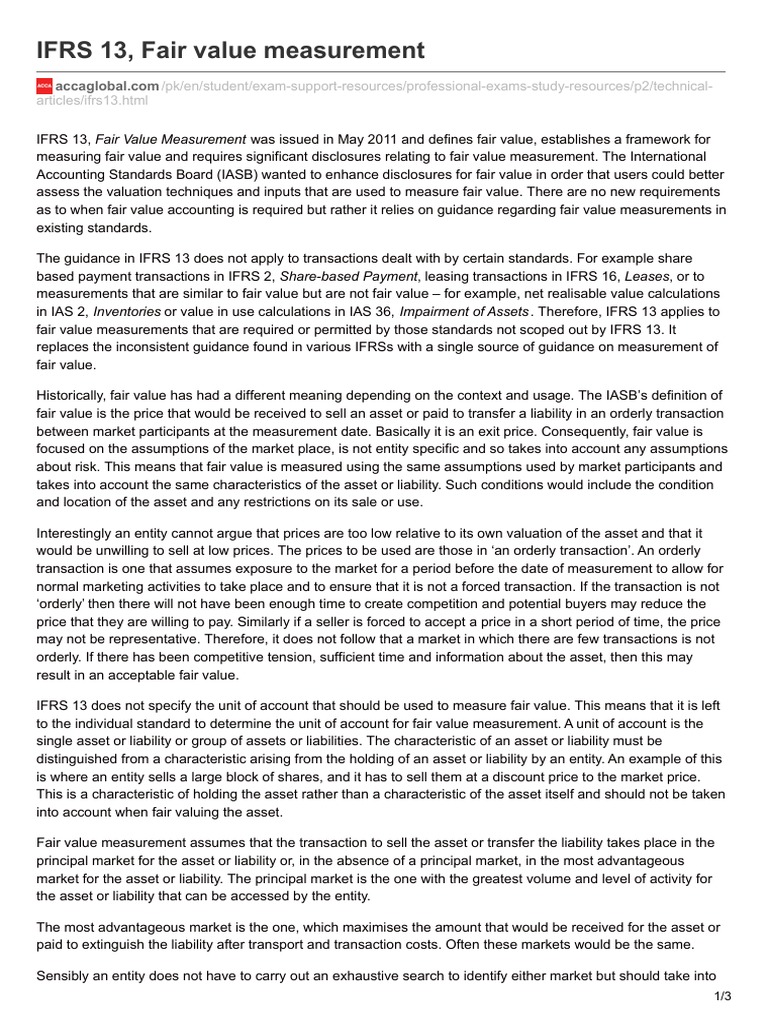IFRS 13 Fair Value Measurement | PDF | Fair Value | International ...