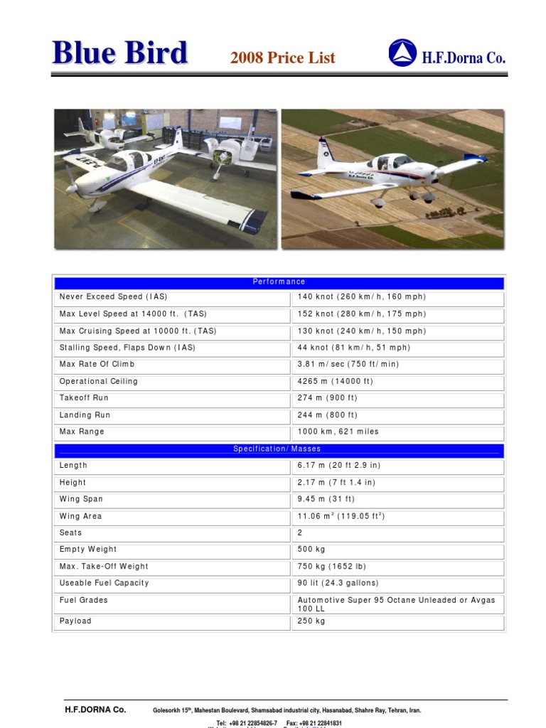 Bluebird Spec and Price | PDF | Aviation | Aircraft