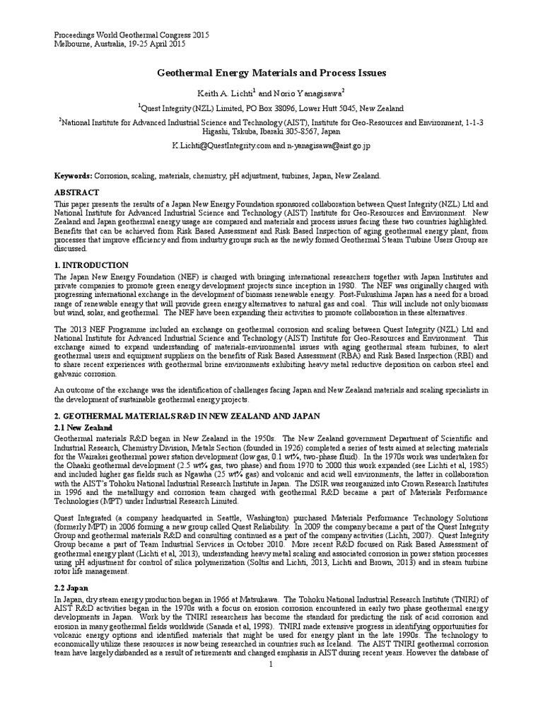 Geothermal Energy Materials and Process Issues | PDF | Geothermal ...