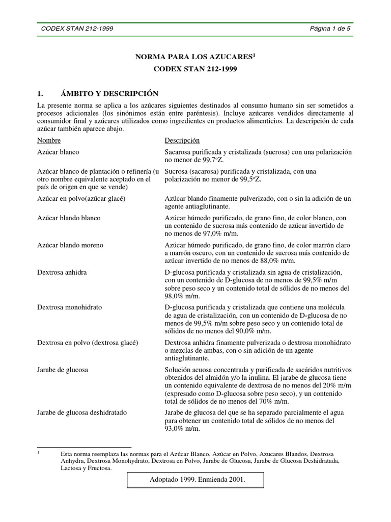 Norma para Los Azucares Codex | PDF | Glucosa | Azúcar