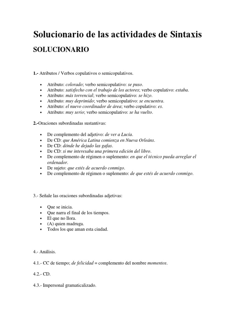 Solucionario de Las Actividades de Sintaxis