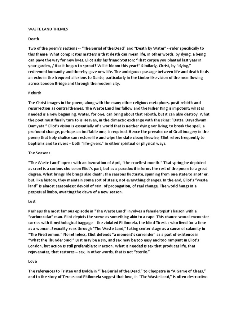 Waste Land Themes | PDF | T. S. Eliot | Religion And Belief