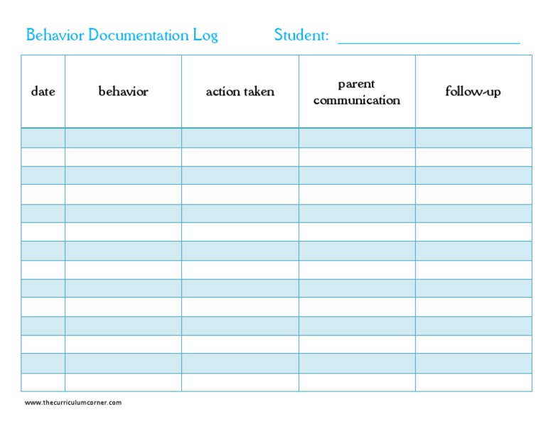 Behavior Documentation Log Blue | PDF