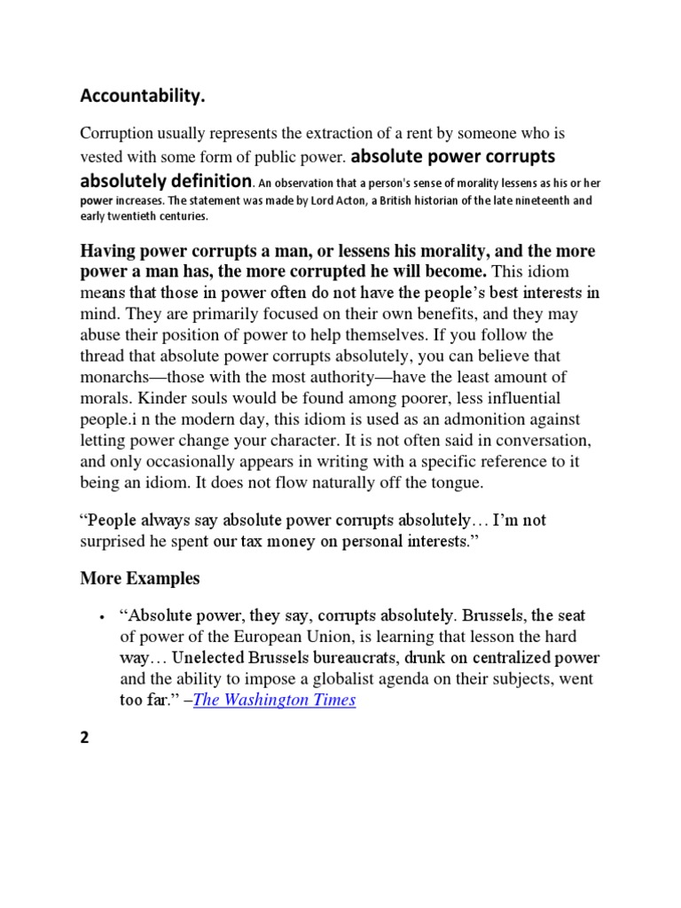 Accountability. Absolute Power Corrupts Absolutely Definition | PDF
