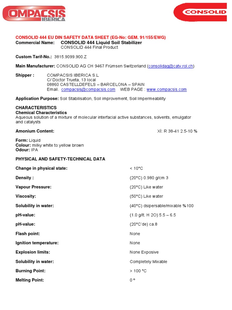 Consolid 444 Eu Din Safety Data Sheet | PDF | Solution | Water