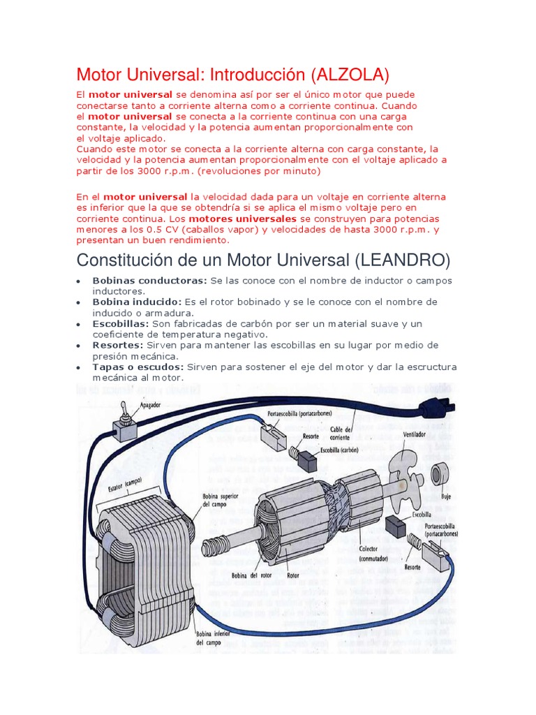 Funcionamiento y Partes del Motor Universal | PDF | Corriente eléctrica ...