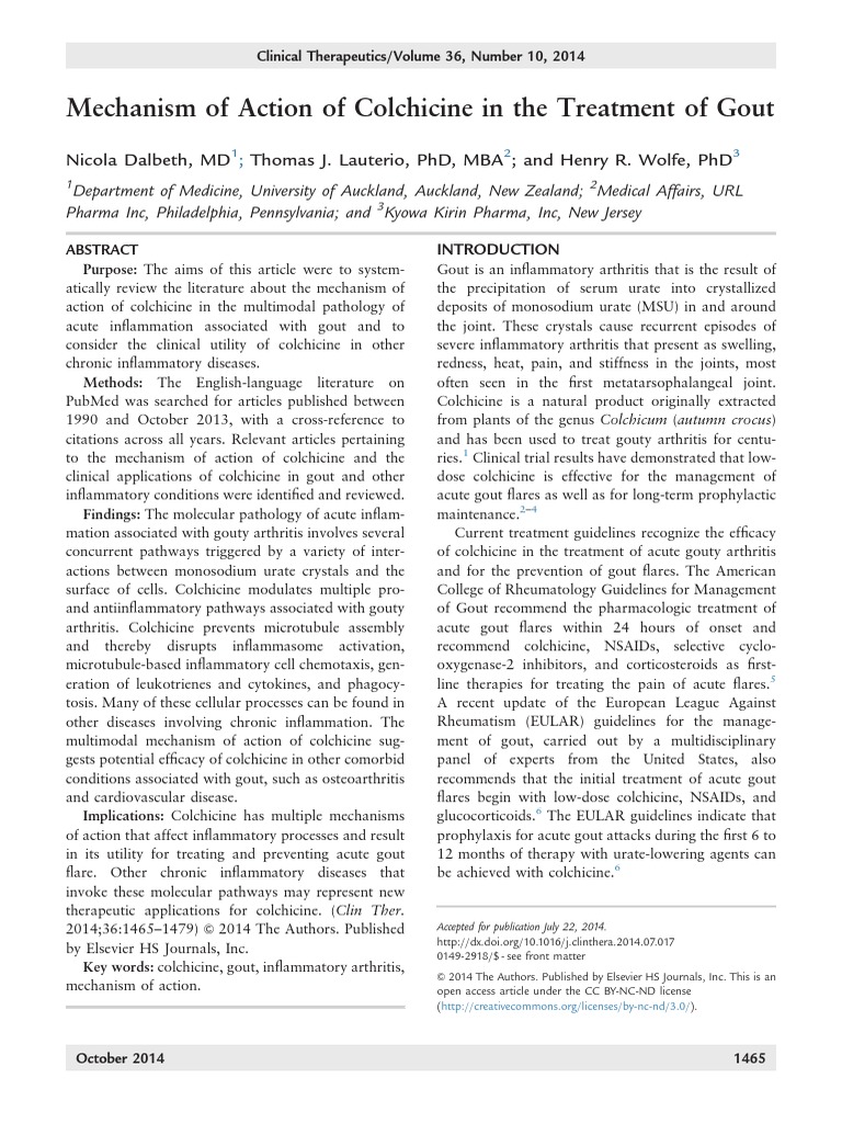 Colchicine's Mechanism in Gout Treatment | PDF | Gout | Interleukin 8